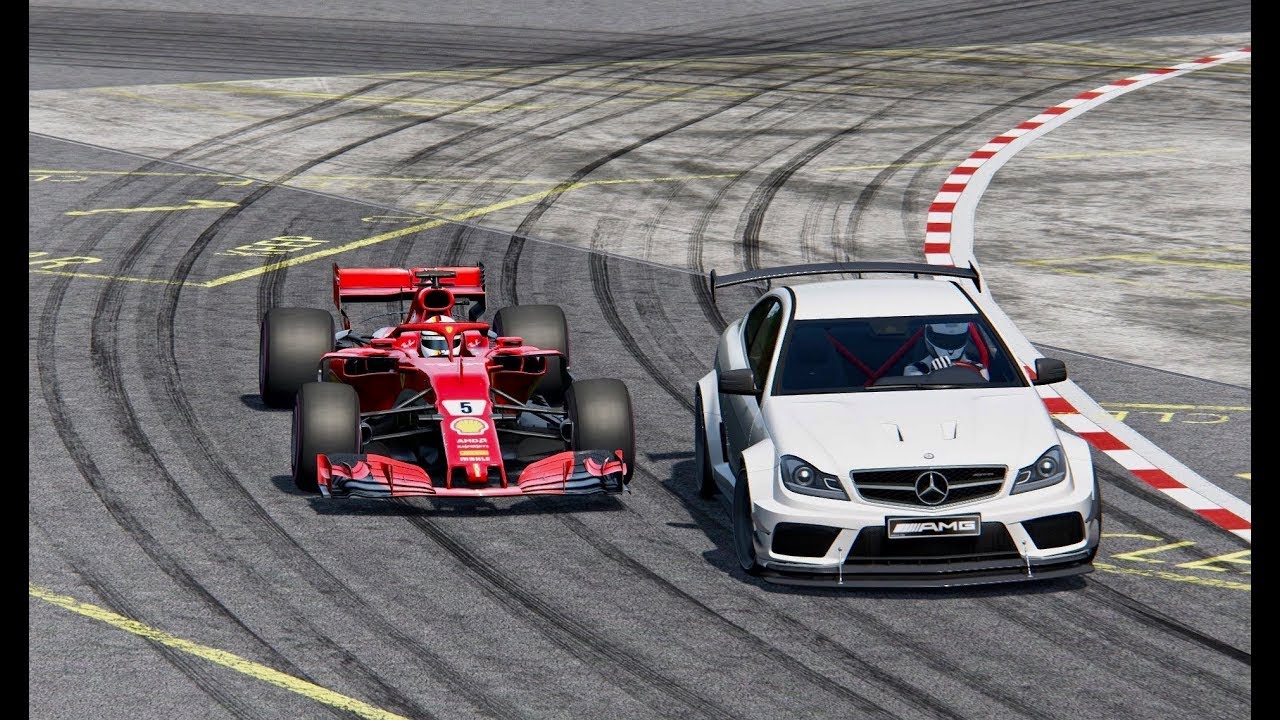 Ferrari F1 2018 vs Mercedes C63 WideBody - Top Gear Track - YouTube