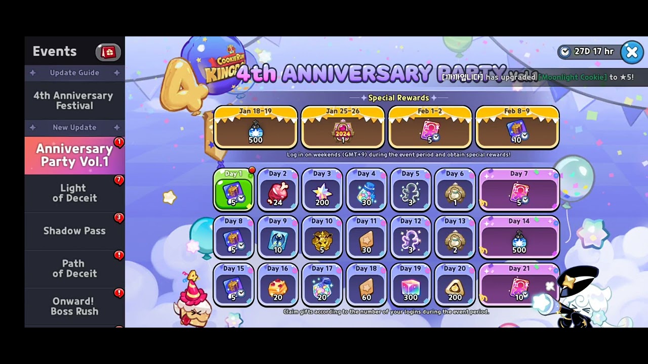 Event: 4th Anniversary Party Vol.1 Login Rewards - Cookie Run Kingdom ...