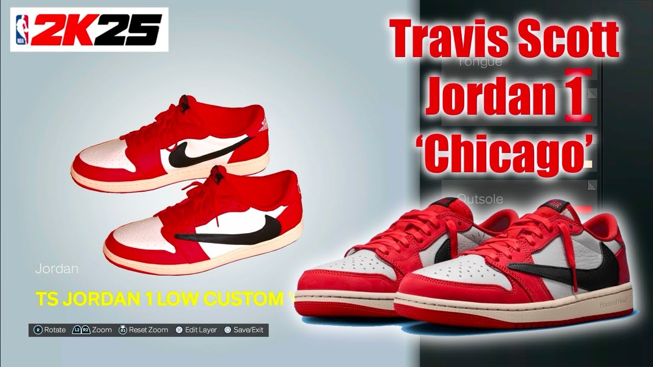 NBA 2K25 Shoe Creator - Travis Scott Jordan 1 Low Chicago - YouTube