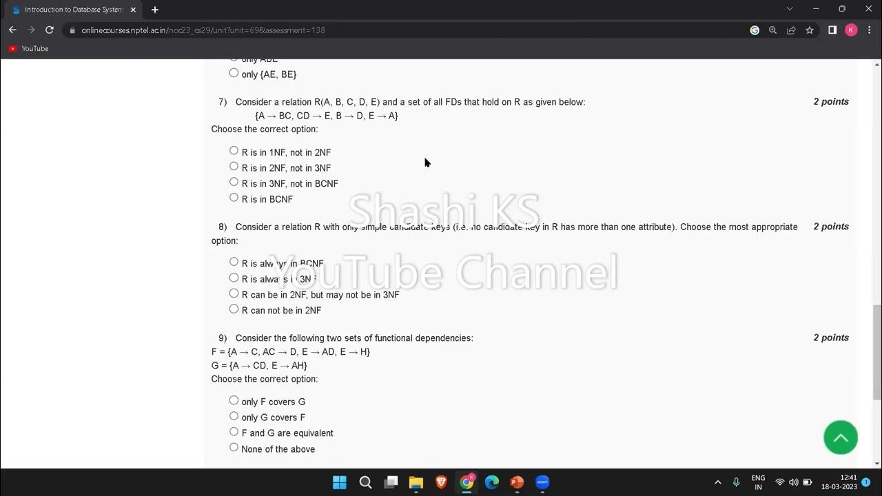 Introduction To Database Systems Nptel Week 8 Assignment 8 Answers Explanation Youtube
