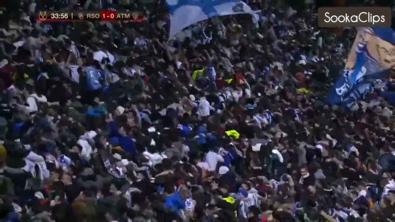 Real Sociedad fans do the Poznan celebration after going up on Atletico ...