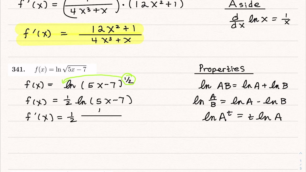 Derivatives of Functions Involving Logarithms. - YouTube