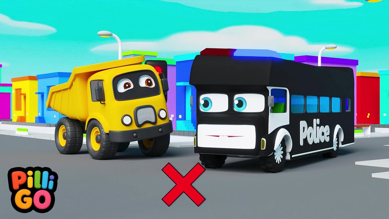 Wheels on the Bus | Featuring Police as a Bus Character | Pilli Go ...
