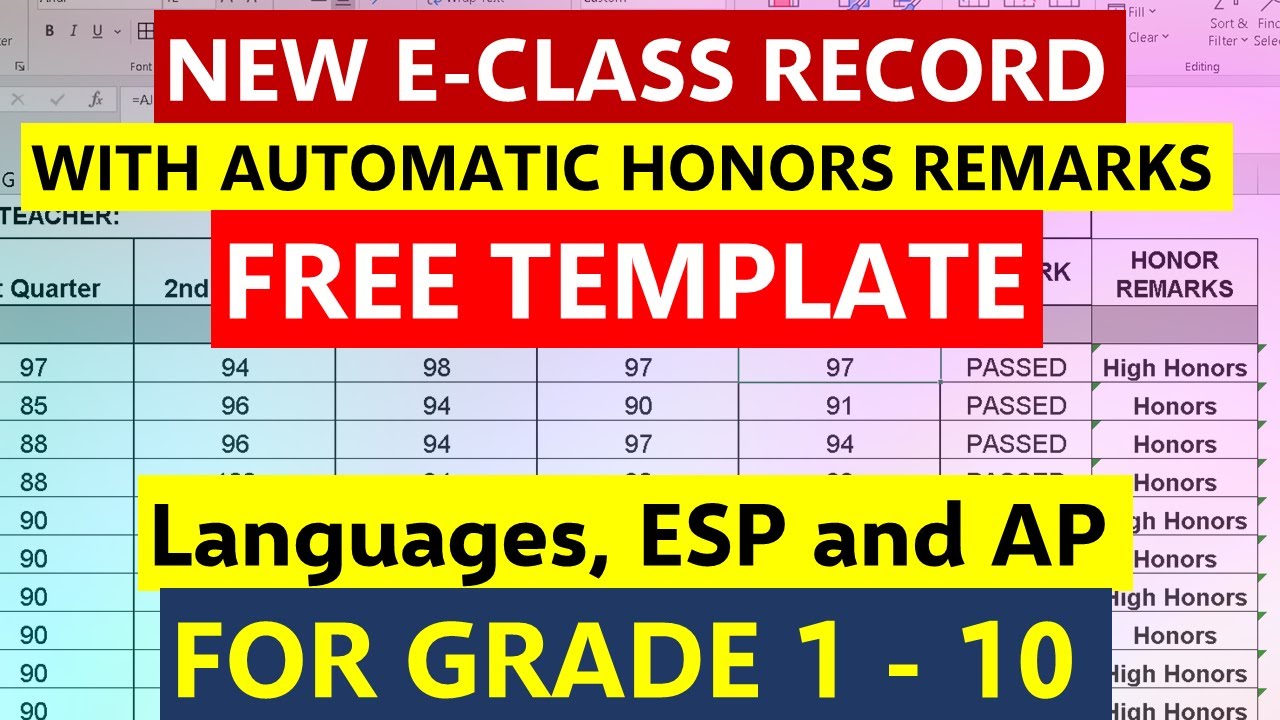 GRADE 1-10 E-CLASS RECORD WITH AUTOMATIC HONORS REMARKS: LANGUAGE, ESP ...