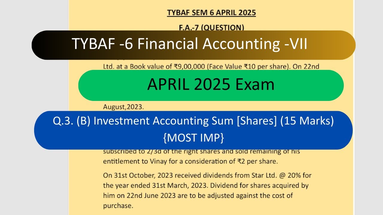 TYBAF SEM 6 Financial Accounting -VII Q.3. (B) Investment Accounting ...