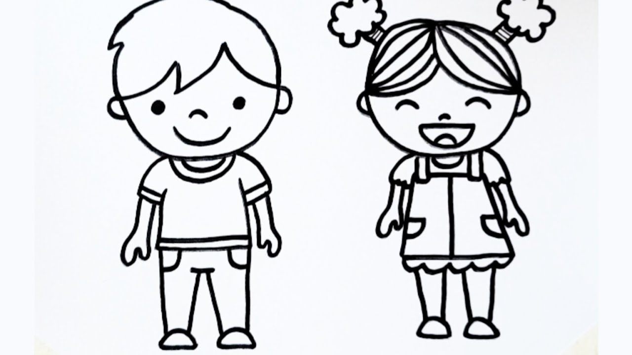 Beautiful girl and boy. Drawing, painting and coloring simple girl and ...