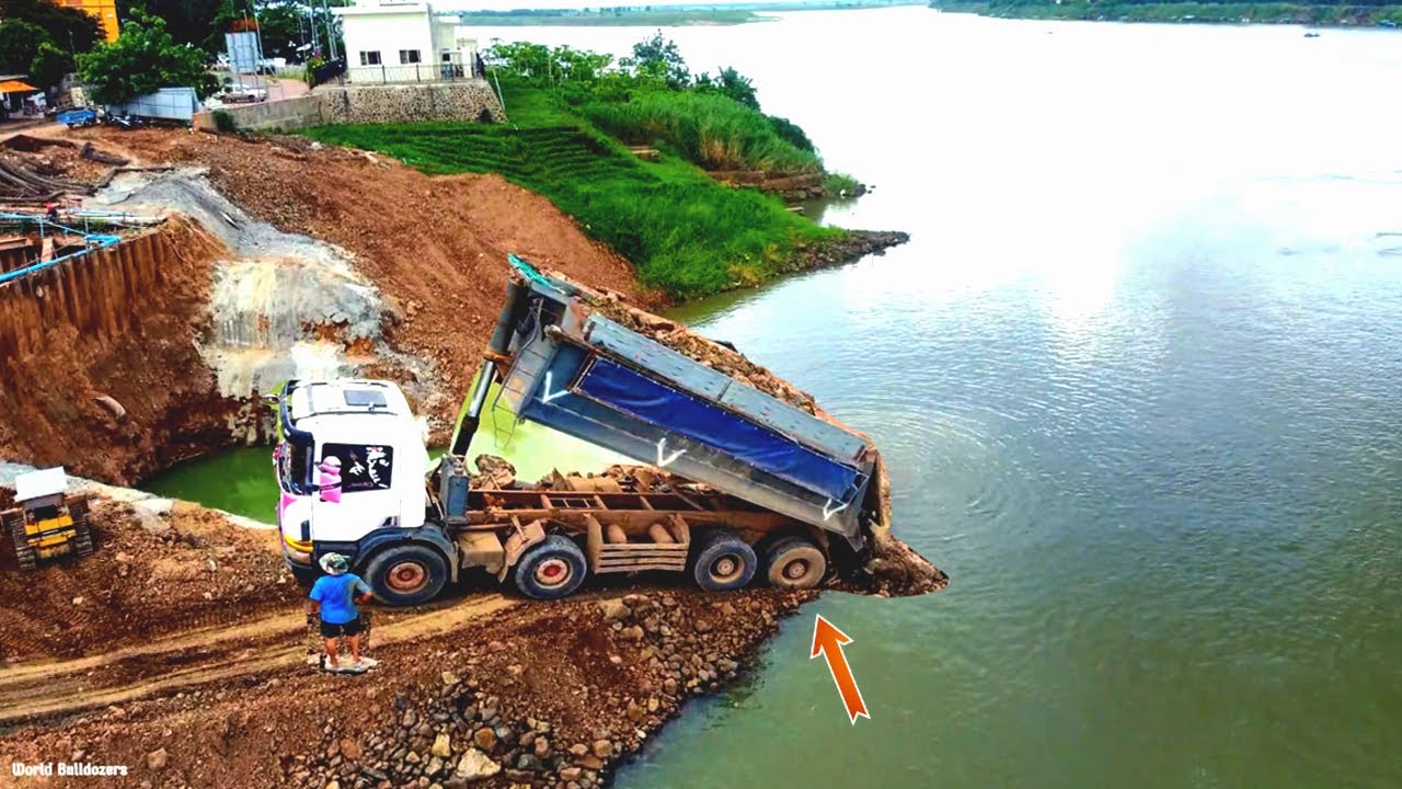 O.M.G..!! Big Project Push Rock Into River Making Foundations By KOMAT ...