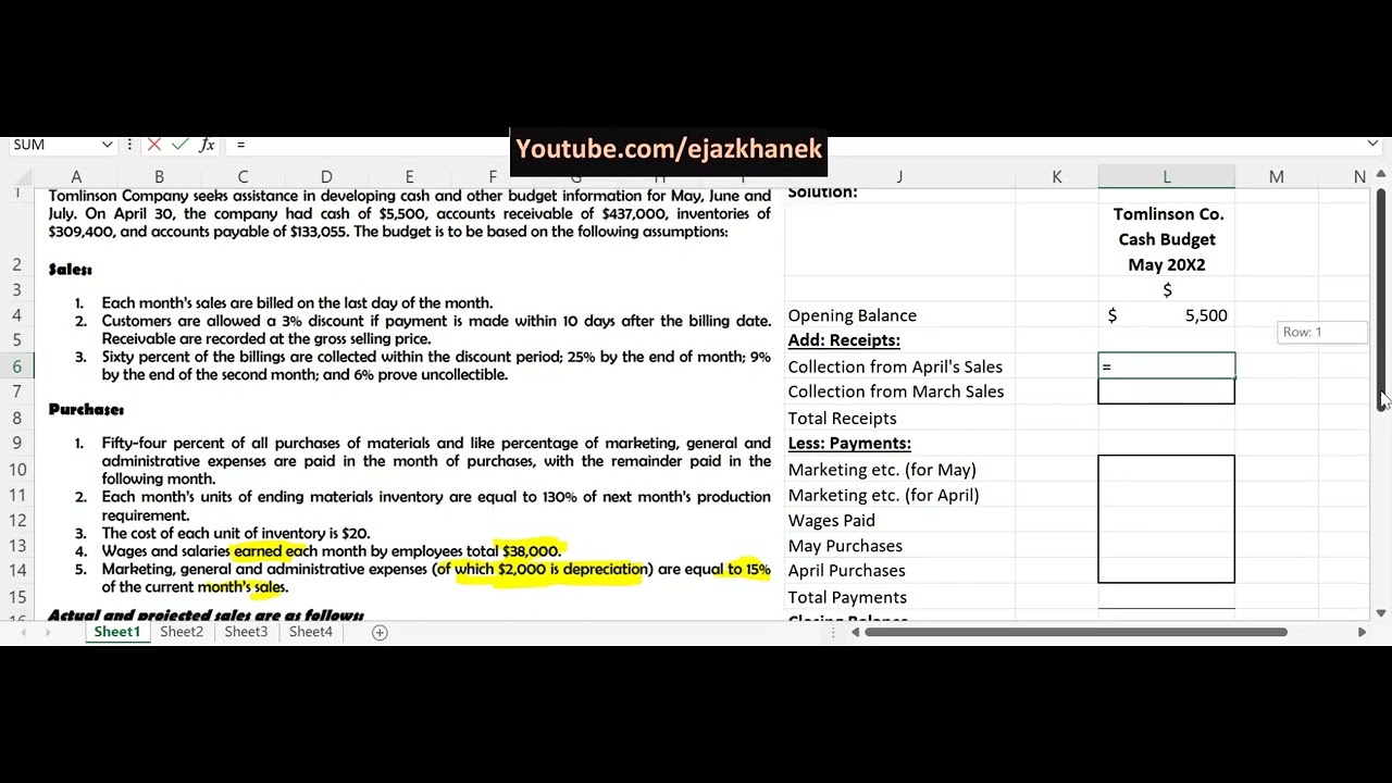 Cash Budget Practice Question Financial Management Ejaz Khan YouTube Cash Budget Practice Question Financial Management Ejaz Khan YouTube