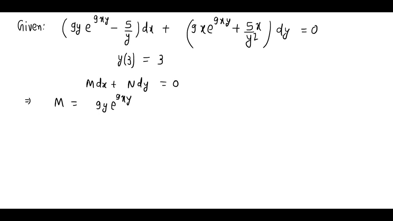 Solve the initial value problem: 9ye + 91y + 5 dr + 9ze"zy + 52 dy = 0, y(3) = 3 The implicit ...