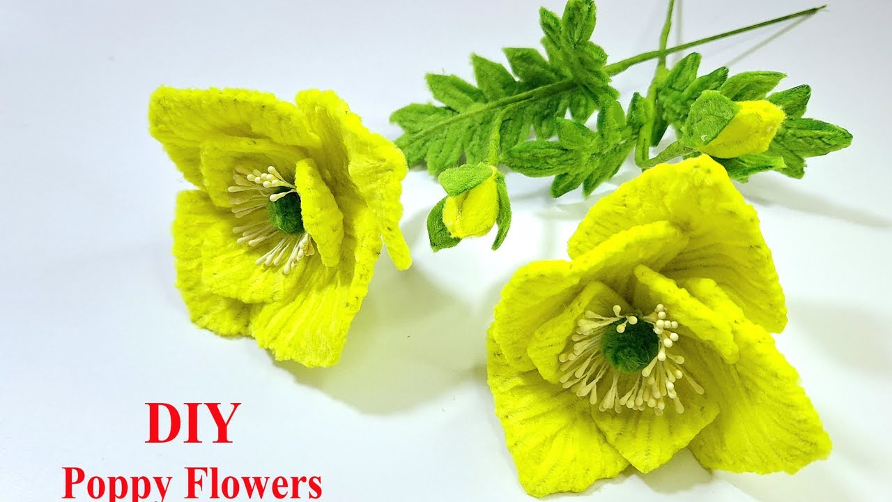 How to Make DIY Pipe Cleaner Poppy Flowers | Easy Yellow Poppy Tutorial ...