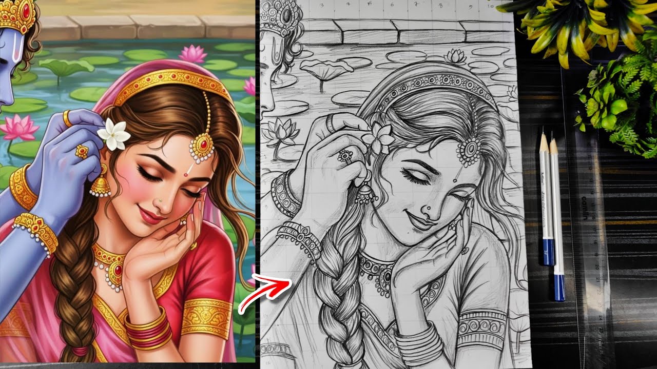 Radha rani drawing, Radha Ashtami Drawing, How To Draw Radha Rani With ...