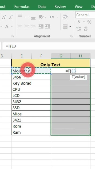 Only Text In Excel T Function In Excel Excel Shorts Exceltips Youtube