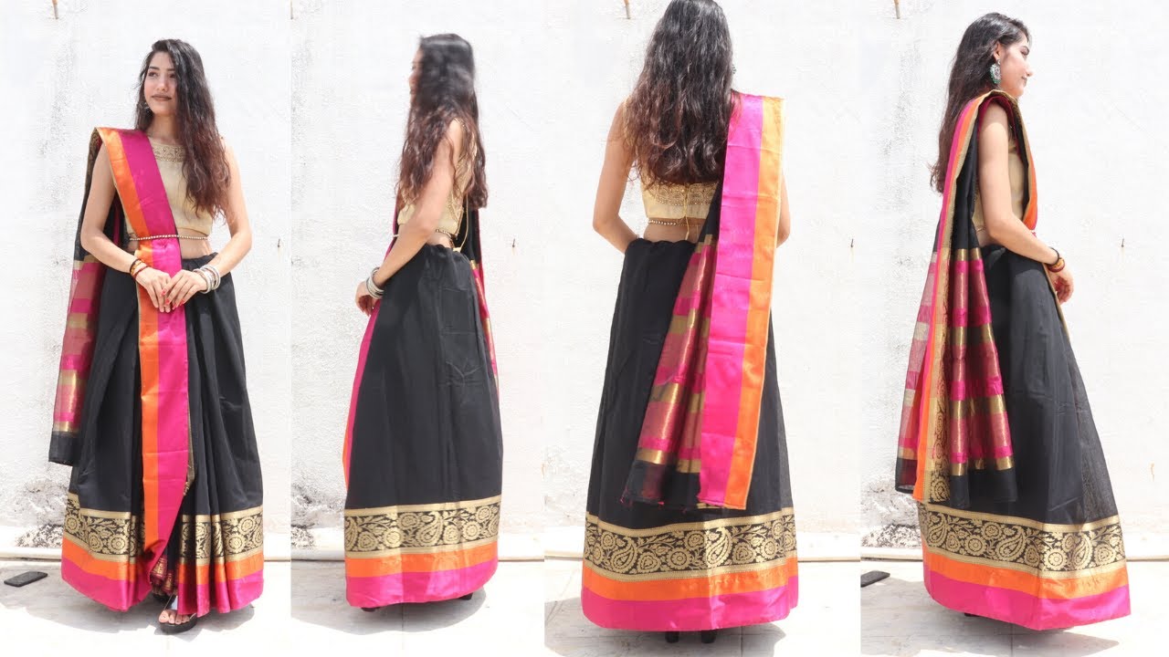 How to style Double saree like a Lehenga - YouTube