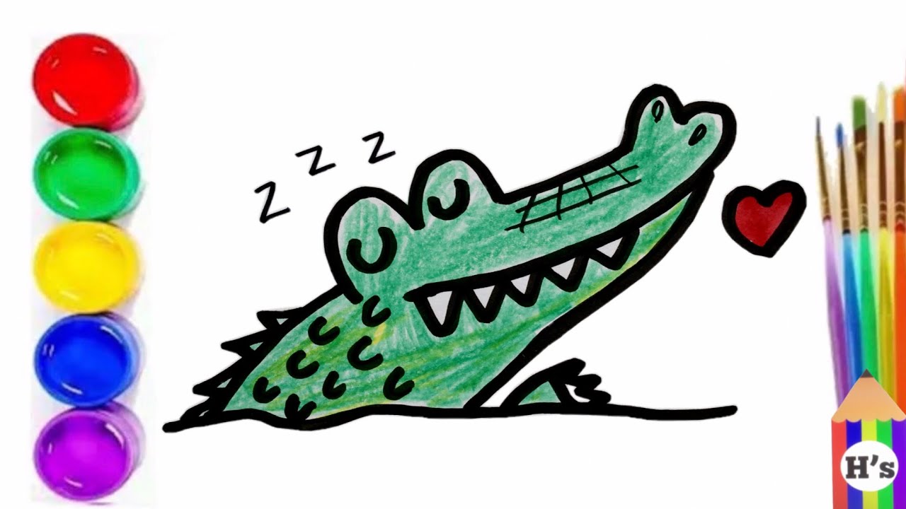 How To Draw and Color a Cute Sleeping Crocodile |Cara Menggambar dan ...
