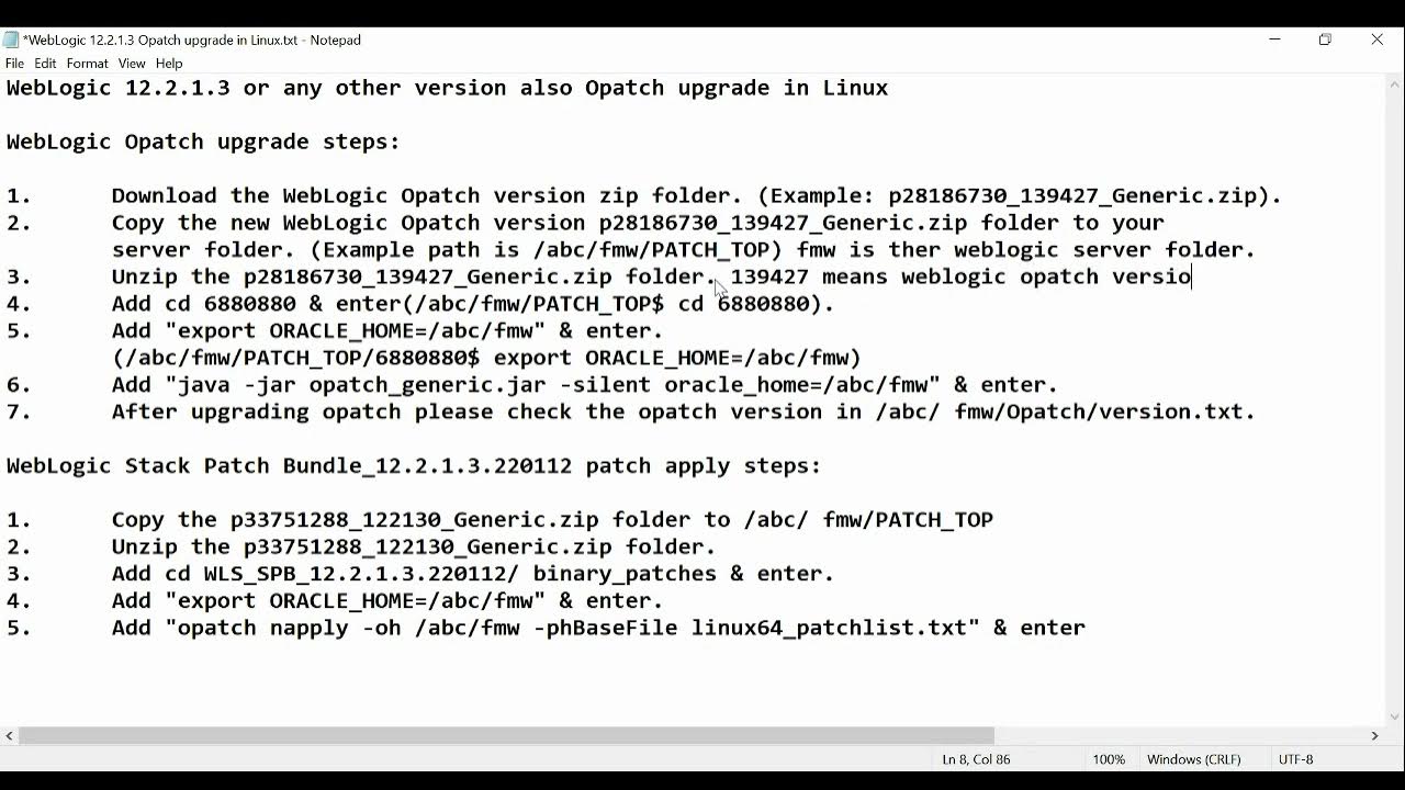WebLogic 12.2.1.3 Opatch version upgrade in Linux - YouTube