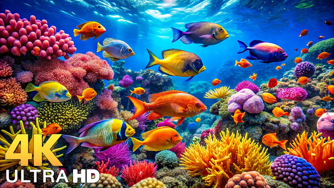 Under Red Sea 4K - Beautiful Coral Reef Fish in Aquarium, Sea Animals ...