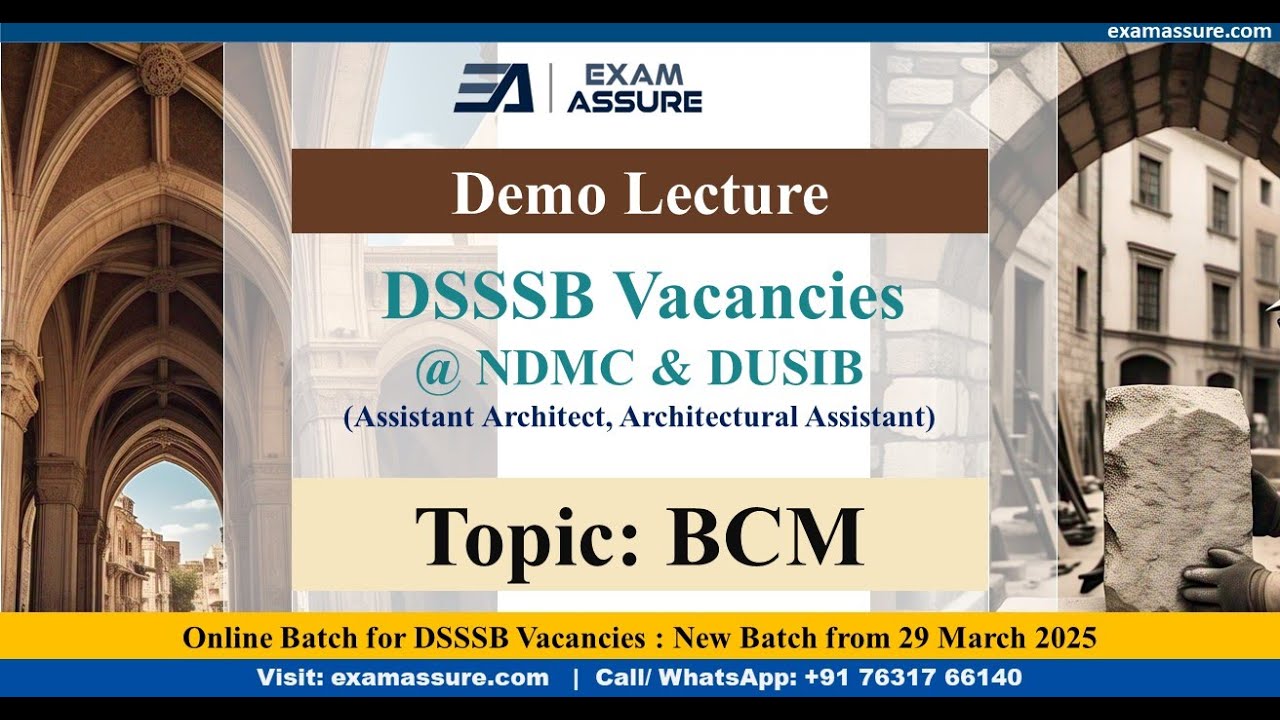 BCM Lecture | DSSSB Vacancies@ NDMC & DUSIB- Assistant Architect | Demo ...