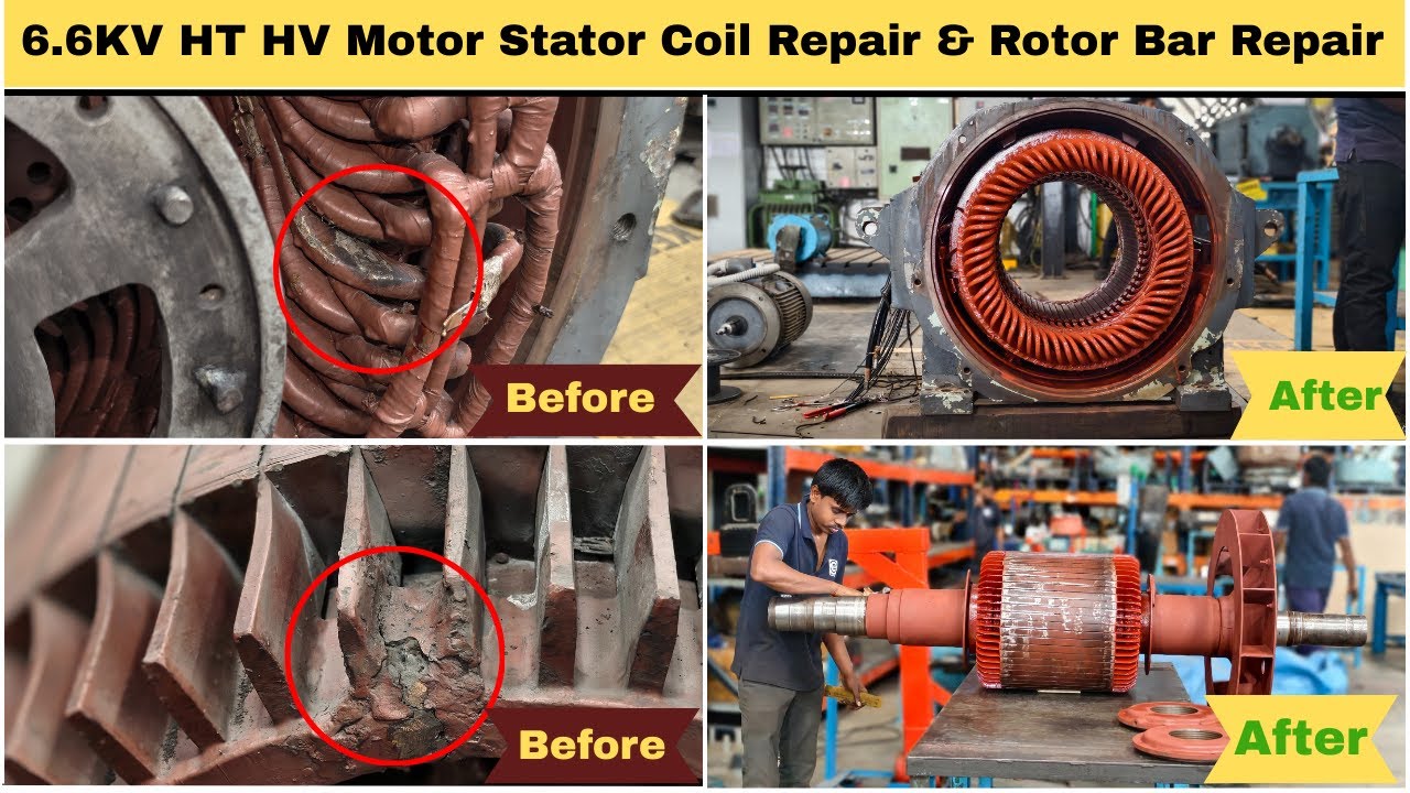 6.6KV HT HV Motor Stator Coil Repair & Rotor Bar Repair - YouTube