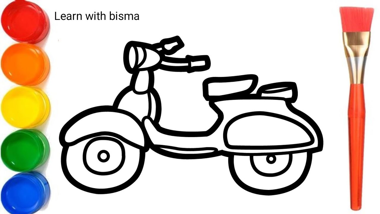 How to Draw scooter drawing, Painting and Coloring for Kids & Toddlers ...