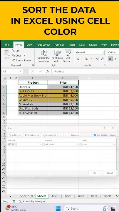 SORT THE DATA IN EXCEL USING CELL COLOR #shorts #msexcel #microsoftexcel #exceltips # ...