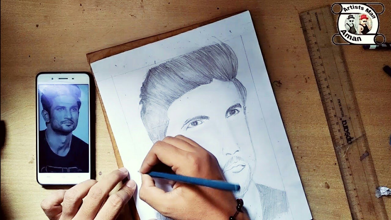 How to draw Sushant Singh Rajput face sketch step by step for beginner ...