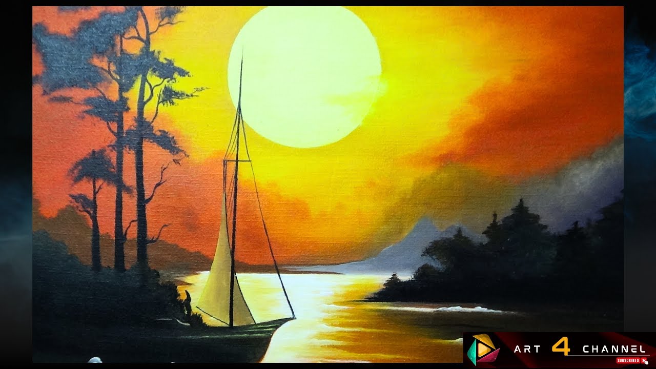 acrylic painting tutorial | "Sunset Acrylic Painting | Easy Drawing ...