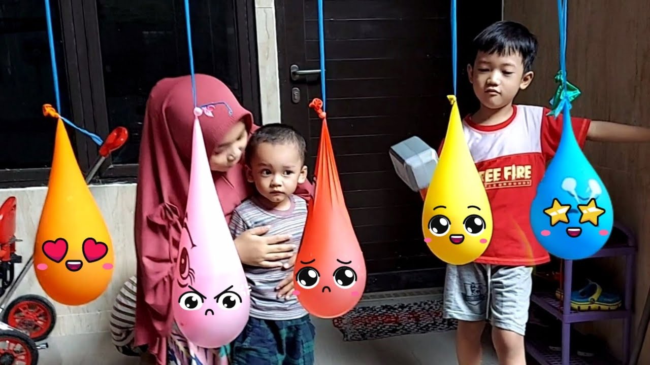 Anak kecil Lucu takut meletuskan balon | Baim vlog | Learn Color With ...