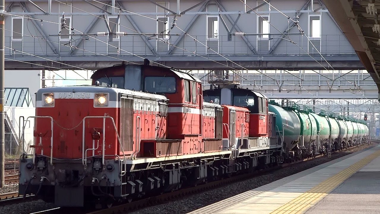 JR貨物 DD51-853+DD51-856 専用貨物列車 (5282レ 原色先頭重連) 清洲駅 貨物線 - YouTube