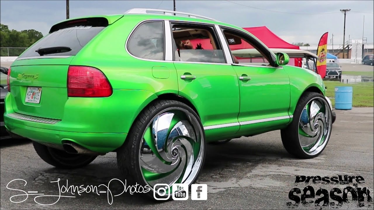 Candy green Porsche Cayenne on 32 inch DUB Wheels with lots of music ...