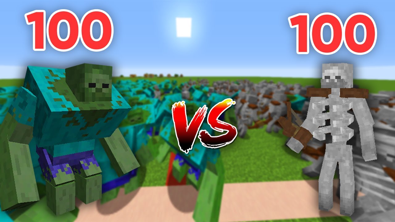 100 Mutant Zombie vs 100 Mutant Skeleton - Minecraft - YouTube