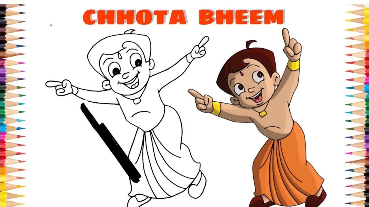 Chota Bheem Drawing, Colouring and painting for kids and toddlers easy ...