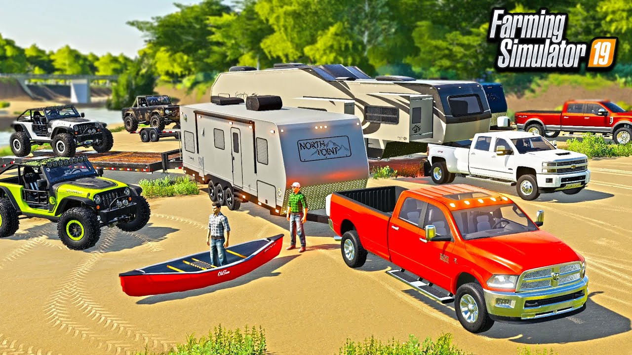 SUMMER RIVER CAMPING & 4X4 MUDDING! (700HP TRAILCAT JEEP!) | FARMING ...