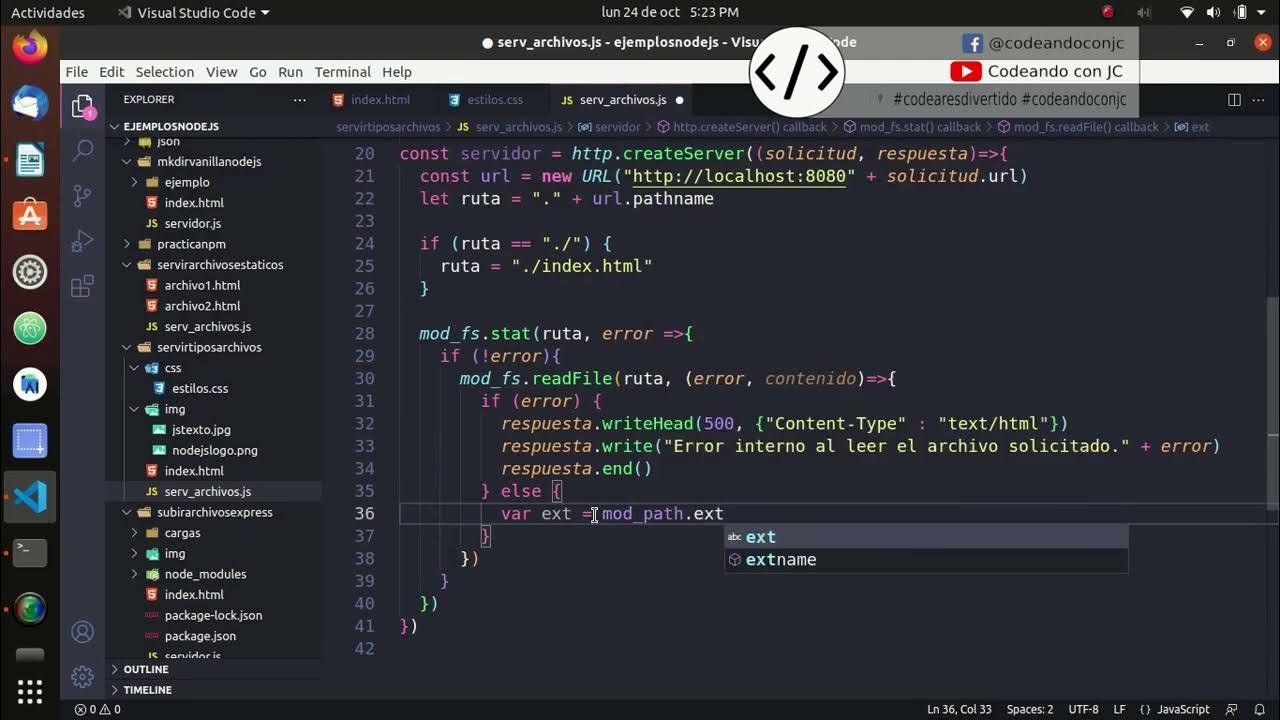 Servidor web de archivos con NodeJs y módulo http. Parte 02. Vanilla NodeJS. - YouTube