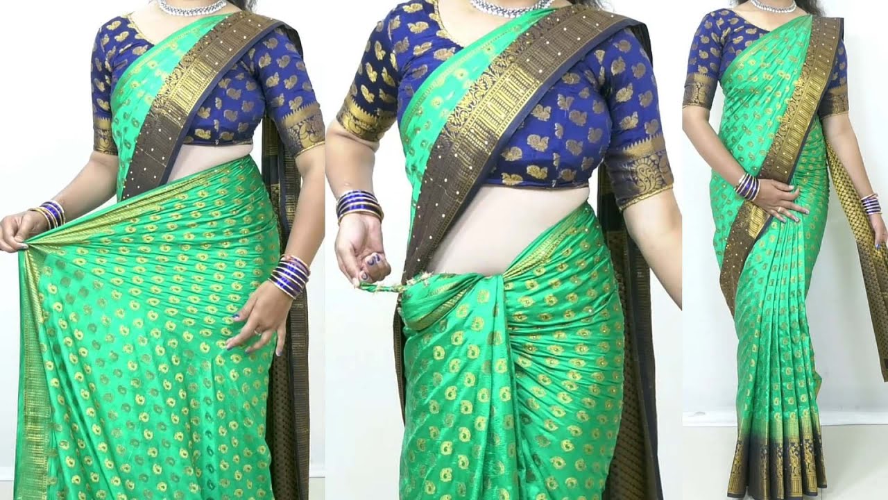 Stone work silk saree wearing trick | saree draping perfectly tips ...