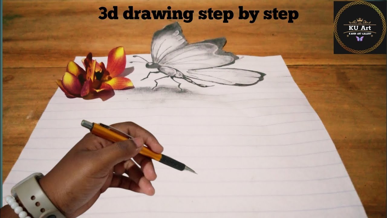 How To draw 3D Butterfly 🦋 /3D Butterfly Drawing Tutorial Step by Step ...