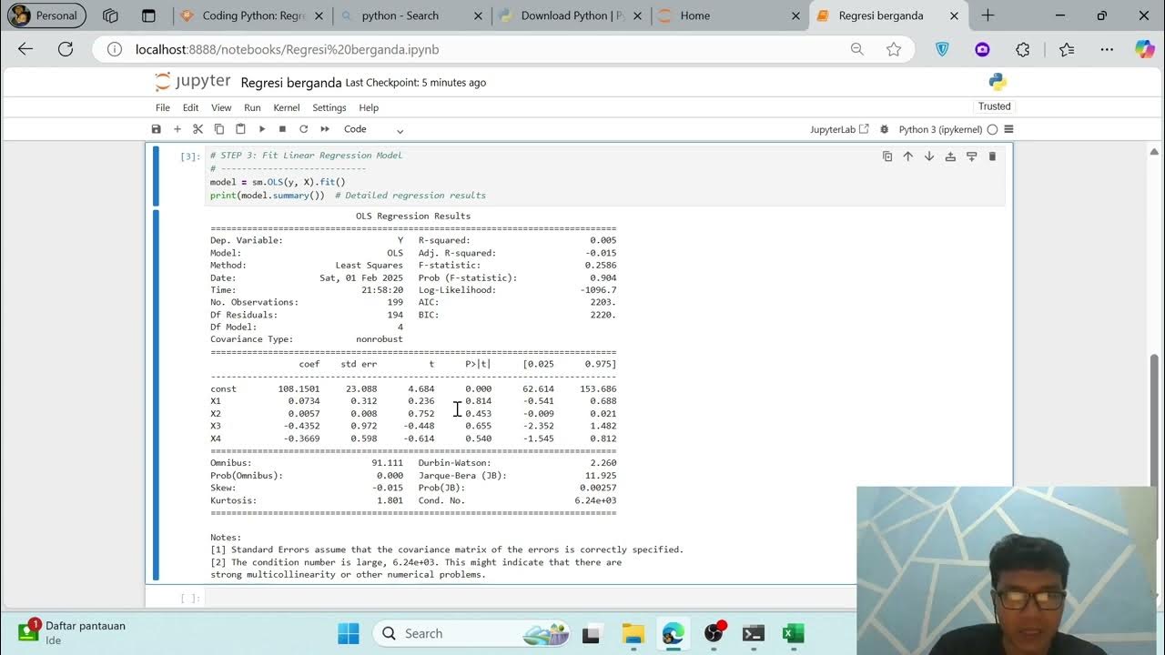 Coding python regresi berganda lengkap dengan asumsi klasiknya - YouTube