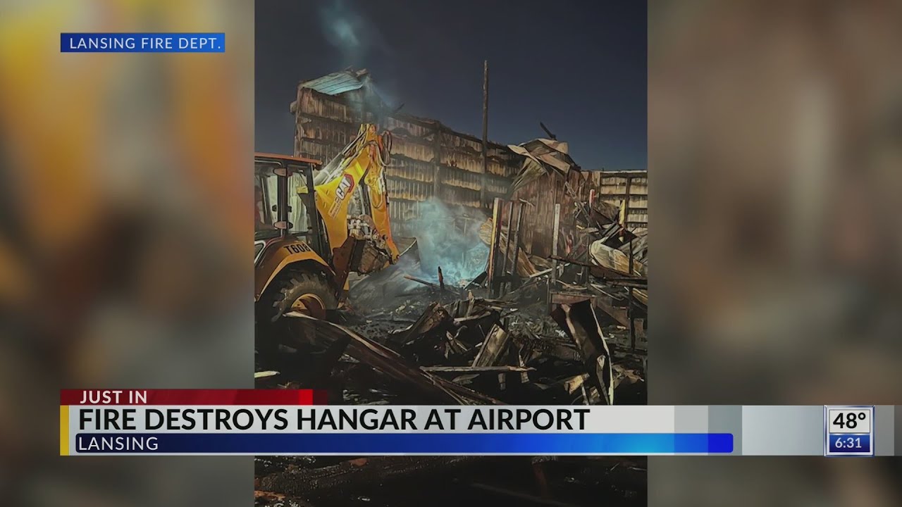 Fire destroys hanger at airport - YouTube