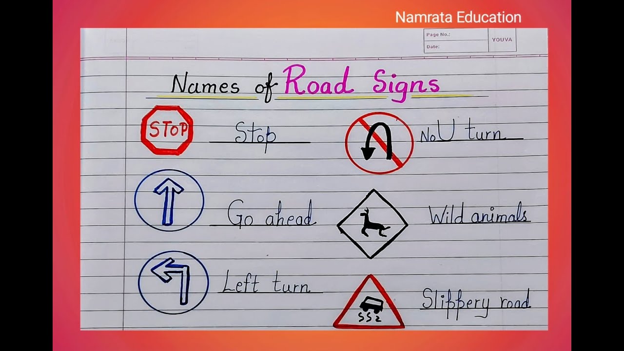 Road Signs names in English / Write Names of Road Traffic Signals ...