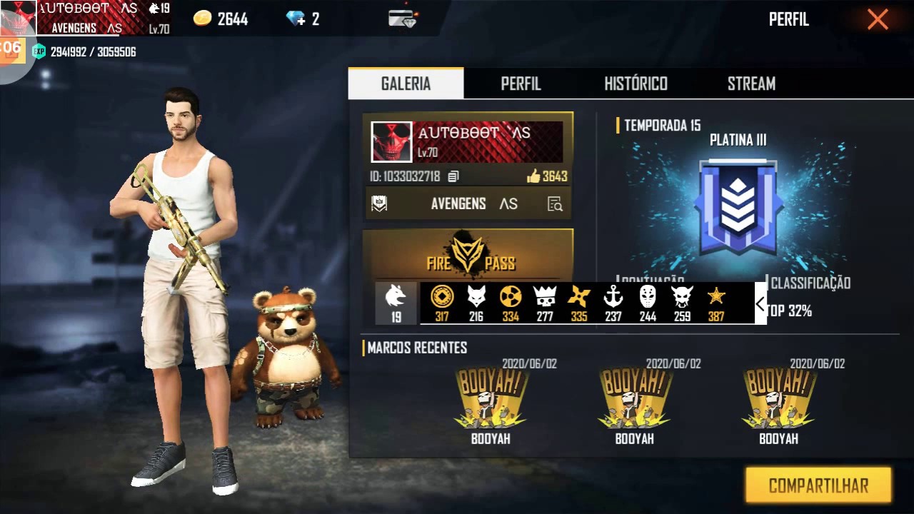 MOSTRANDO MINHA CONTA LEVEL 70 DO FREE FIRE - YouTube