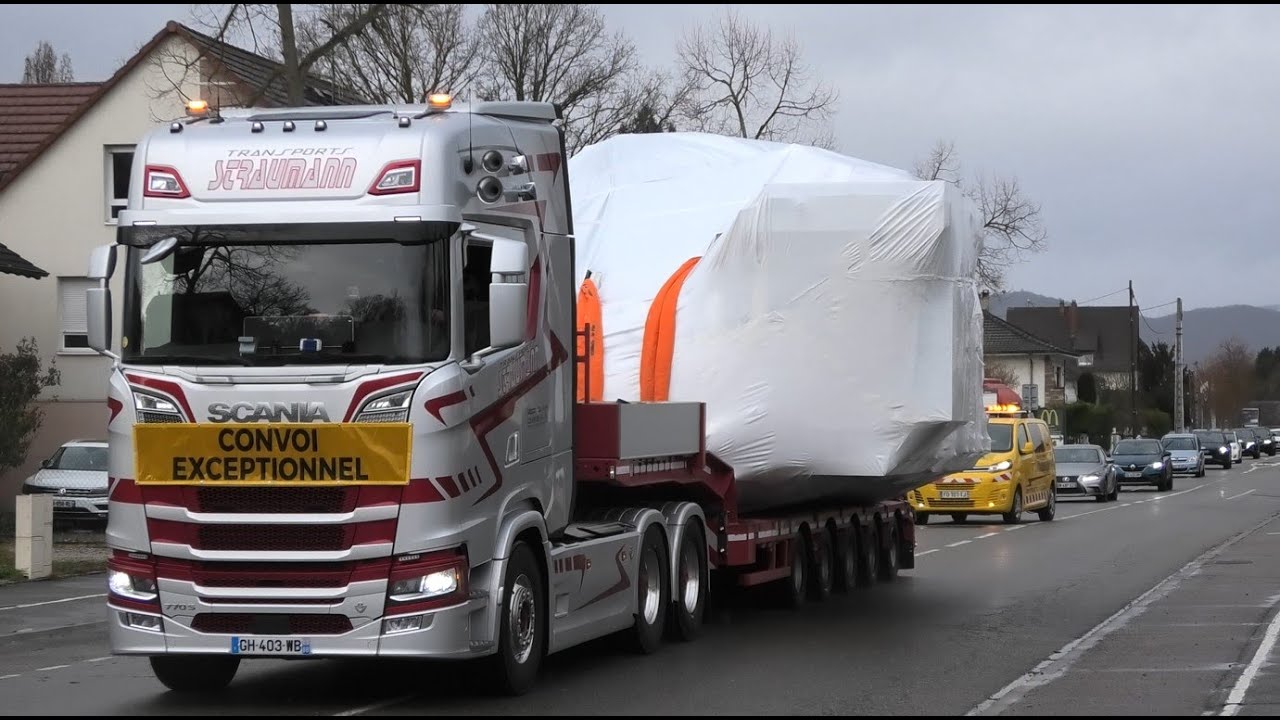 4K | Convoi Exceptionnel | Scania V8 770 S | Transports Straumann (68 ...