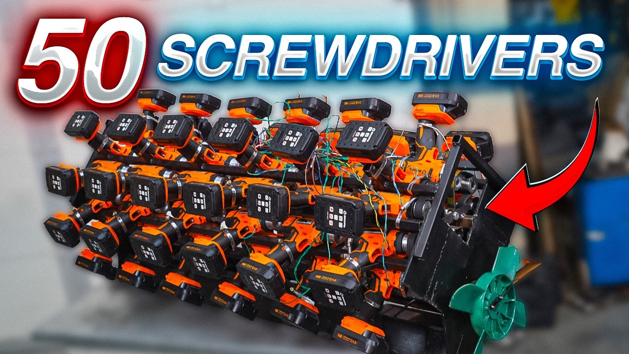 50 cordless drills made into an engine for a car - YouTube