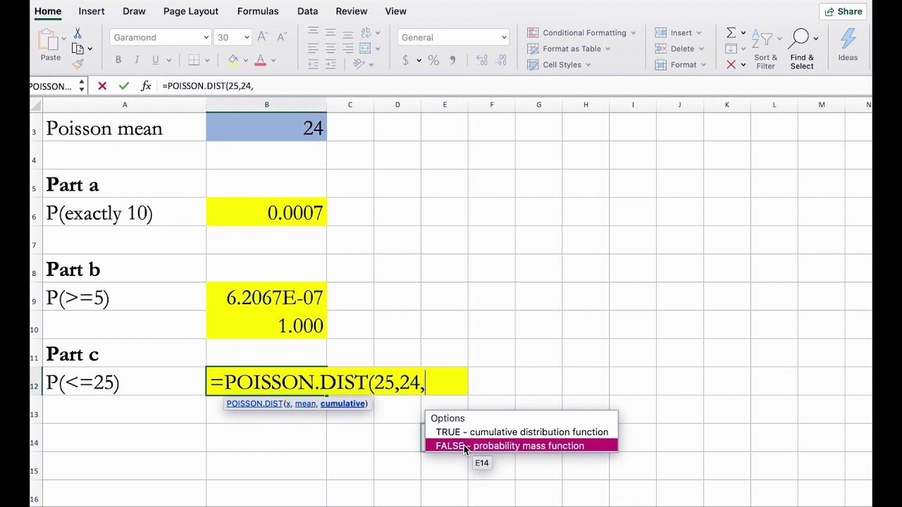 How to find probabilities (Poisson) using the POISSON.DIST function ...