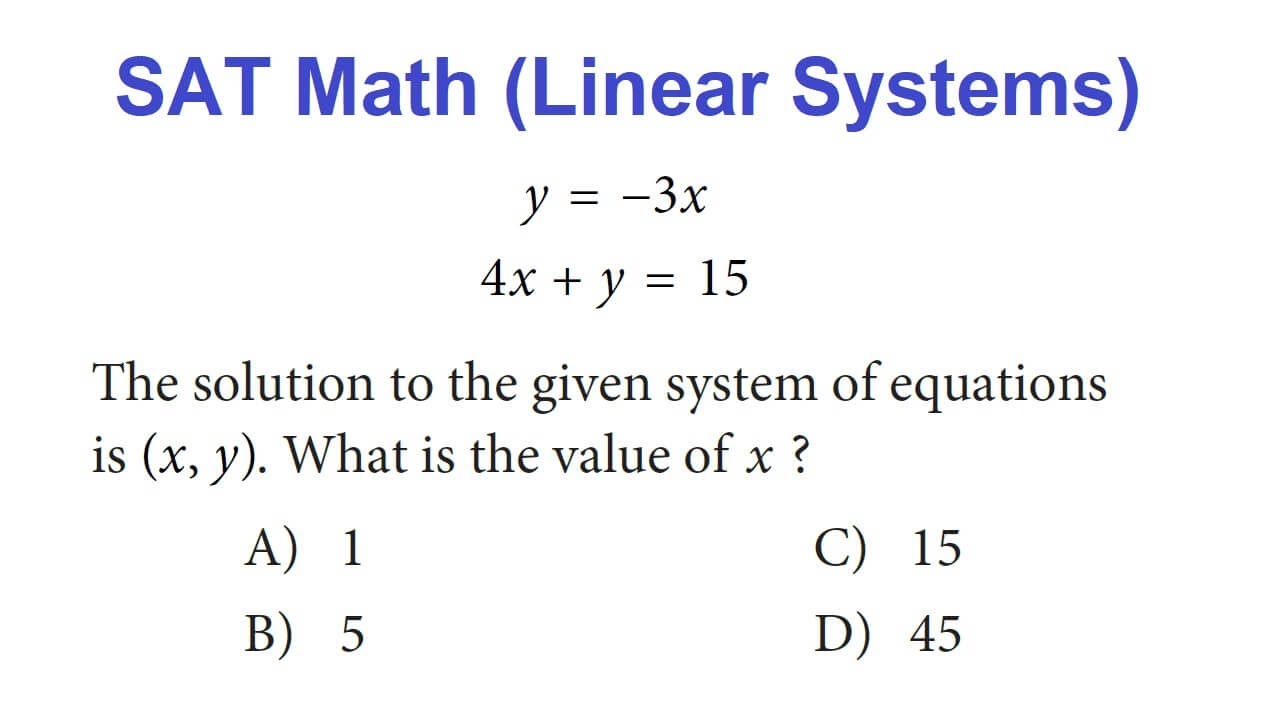 SAT Math (Linear Systems) - YouTube