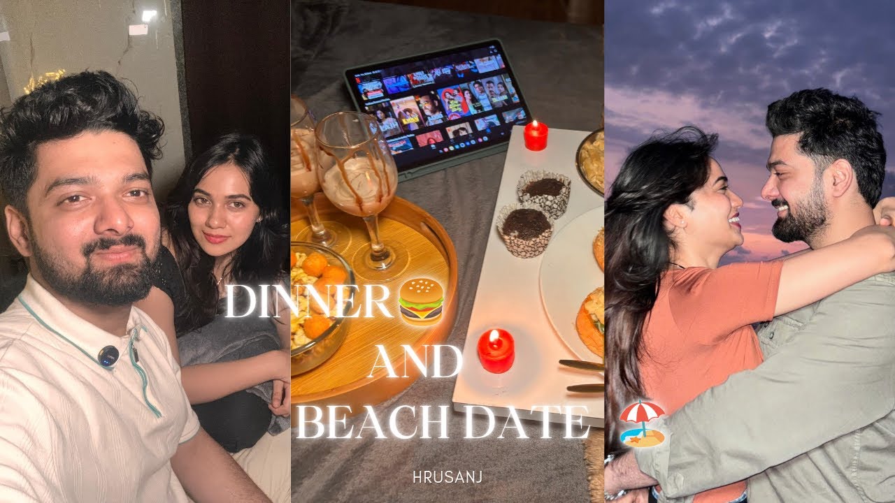 Beach date and dinner date at home 🩷😍| Katori burger😂 | Popcorn wala ...
