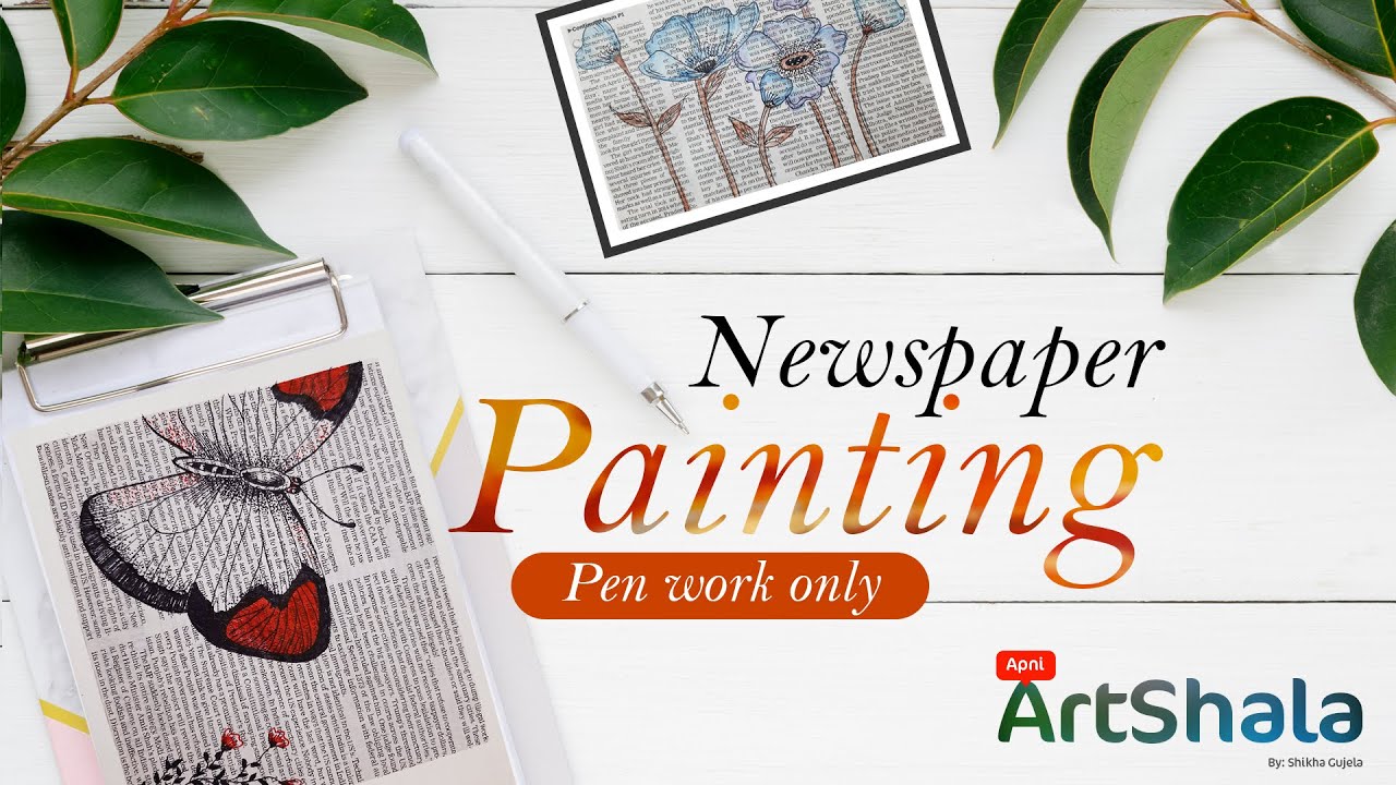Newspaper painting | Pen work | Sketching on newspaper - YouTube