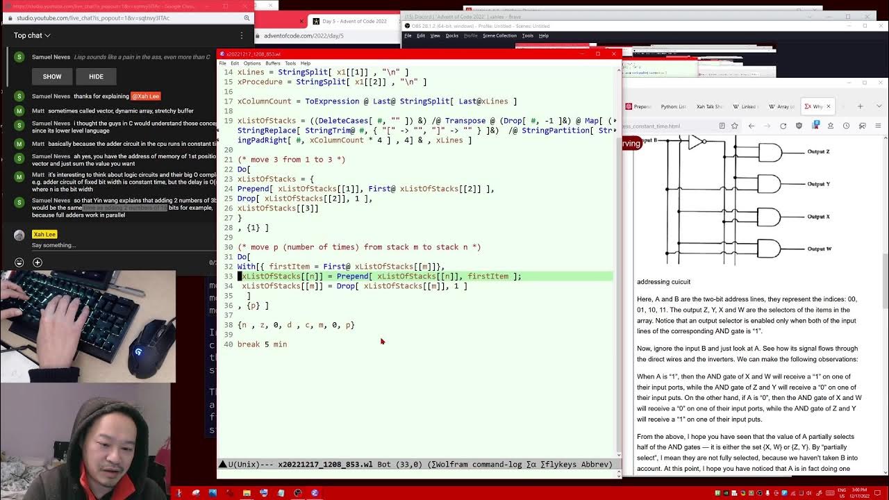 Xah Talk Show 2022-12-17 Advent of Code Day 5, in WolframLang, Live Coding - YouTube