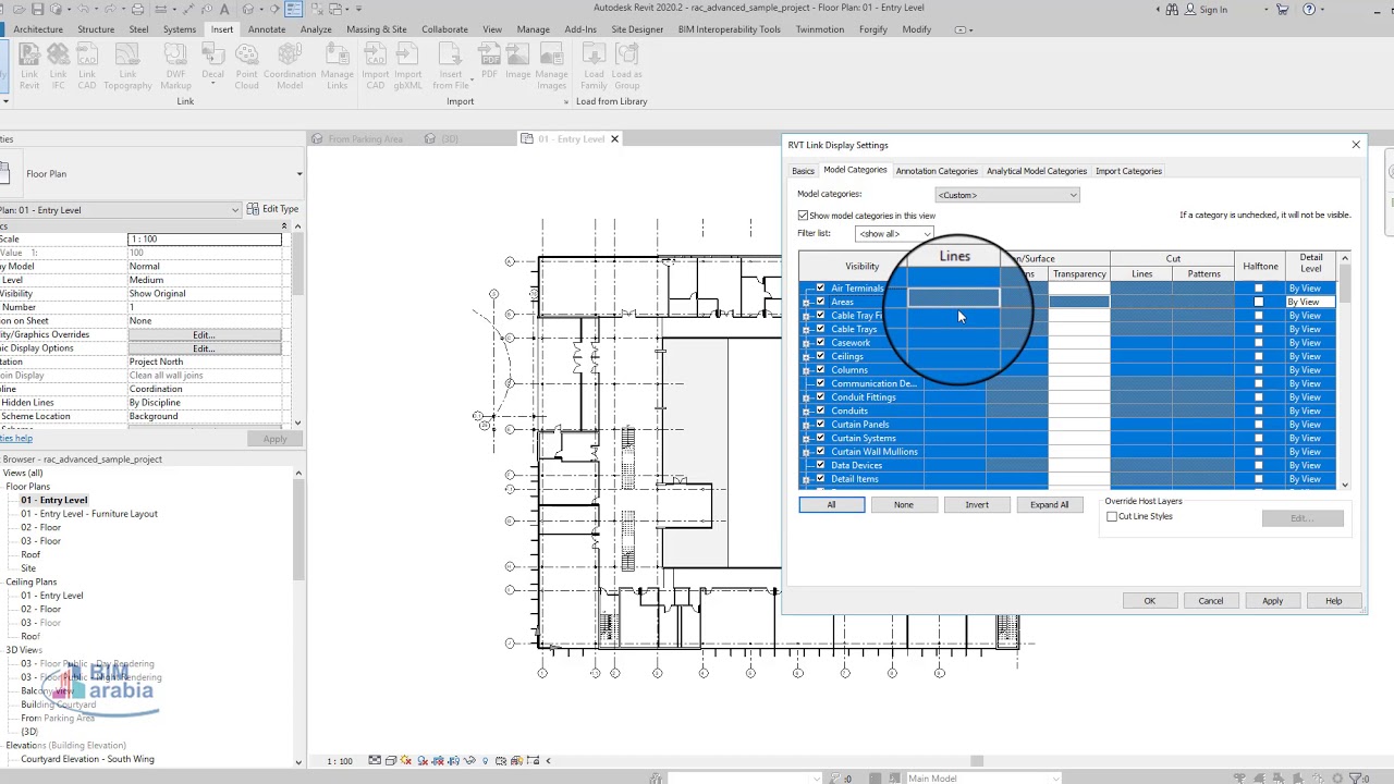 Revit Display Entire Link In Different Colour - YouTube