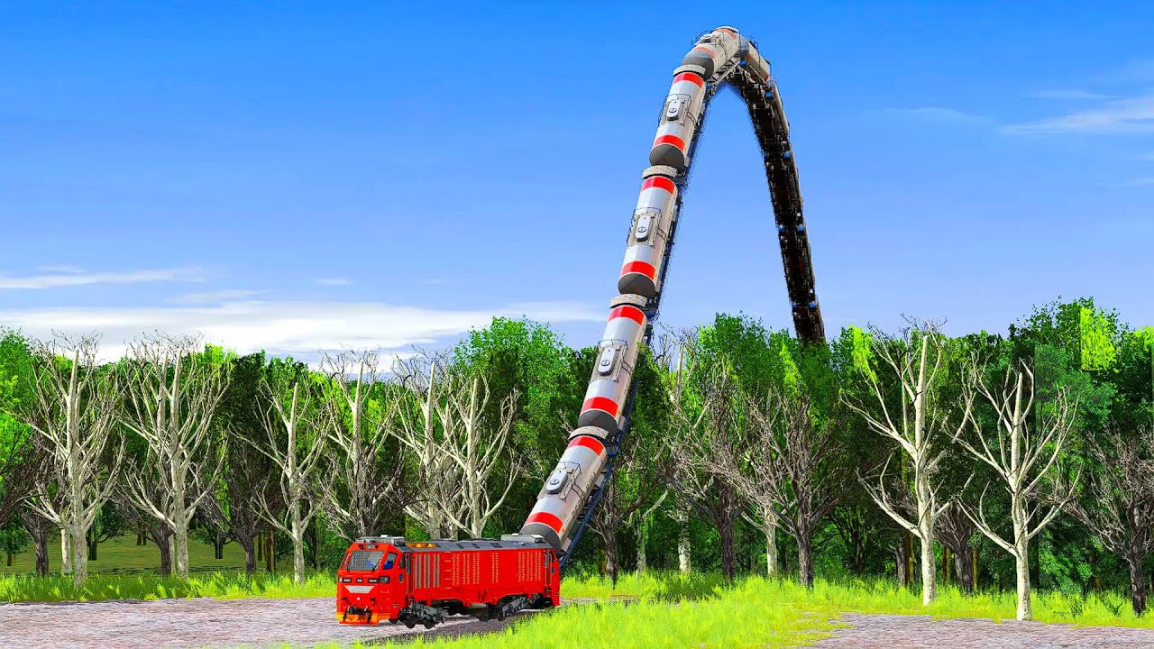 3 TRAINS JUMP OVER TREE ON FOREST-THREE TRAINS LIKE DRAGON SNAKE-TRAINS ...