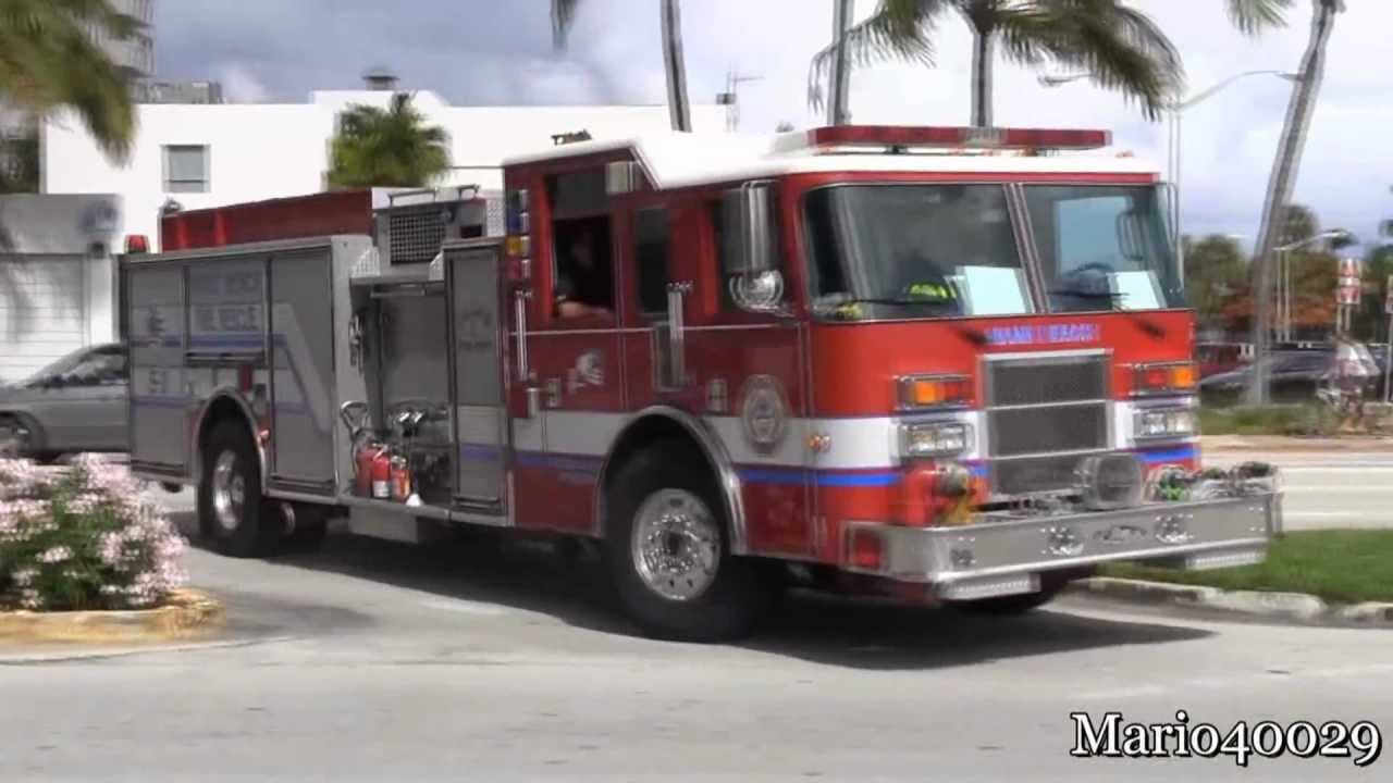 Engine 3 + Rescue 3 Miami Beach Fire-Rescue [Air horn] - YouTube