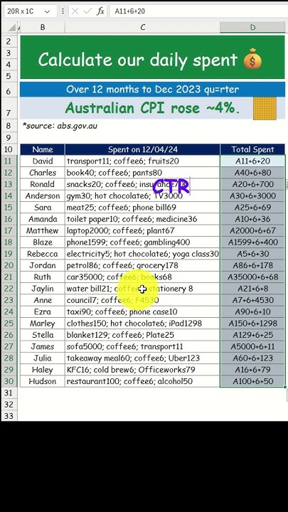 Calculate total when text and numbers are in one cell #excel #exceltips - YouTube